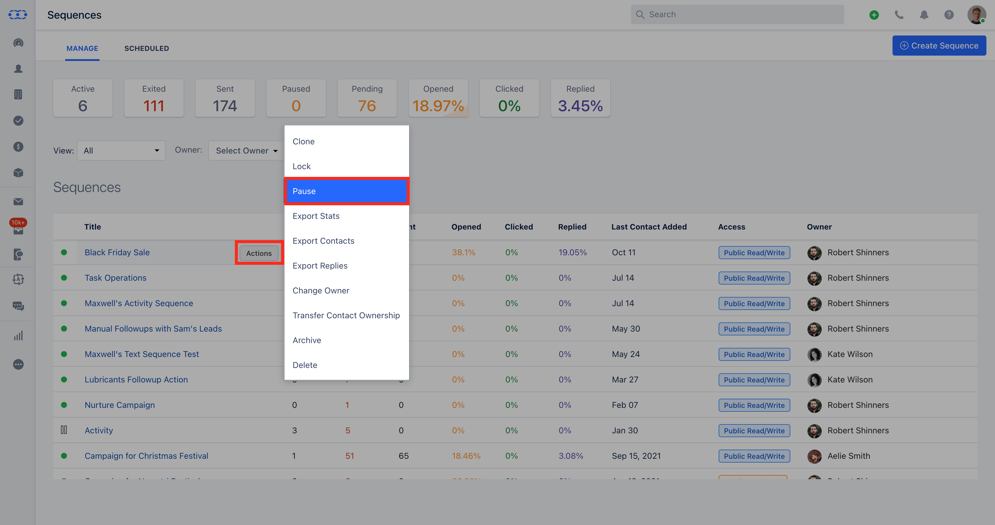 Pause & Resume Sequence – Salesmate