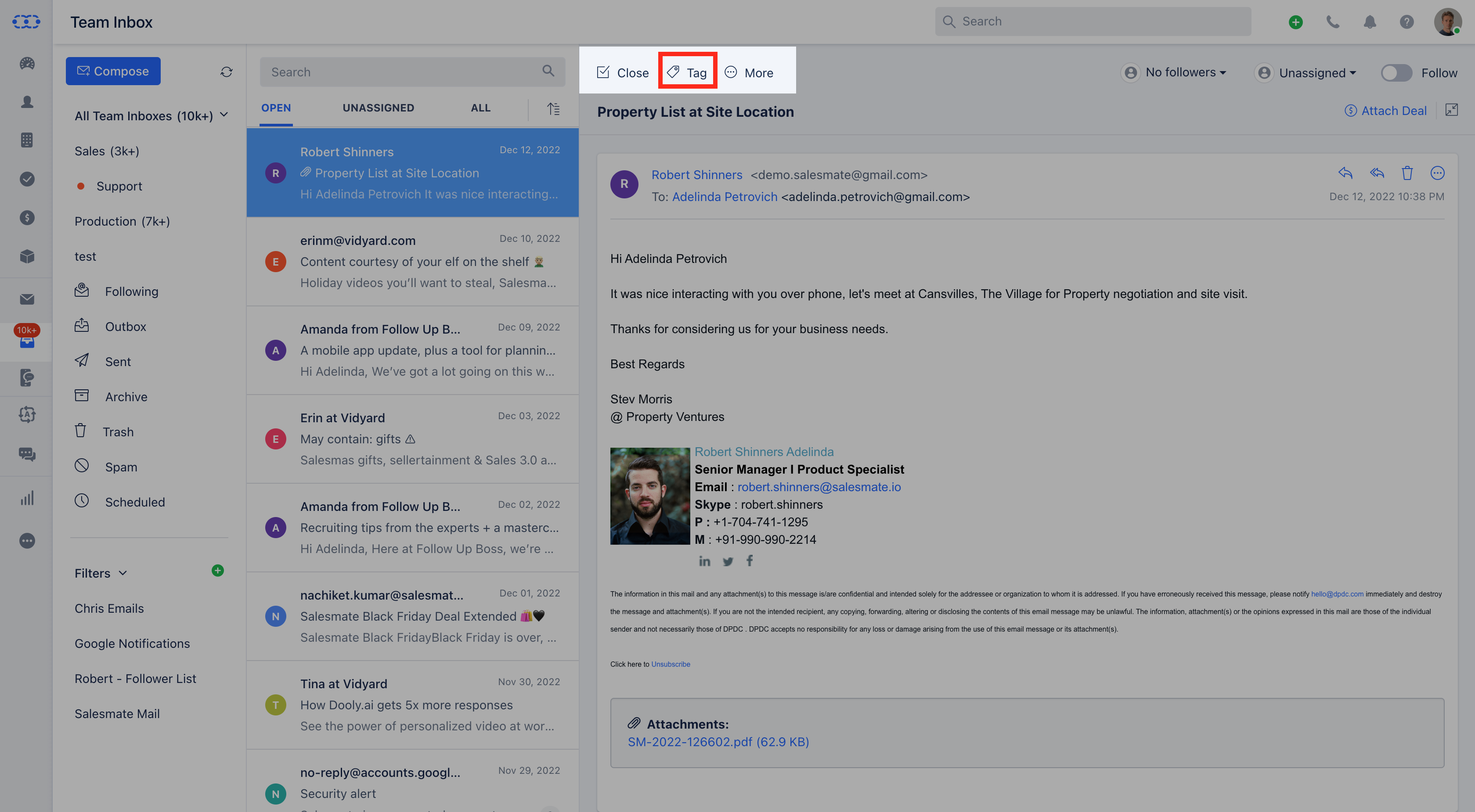 Working With Team Inbox Salesmate