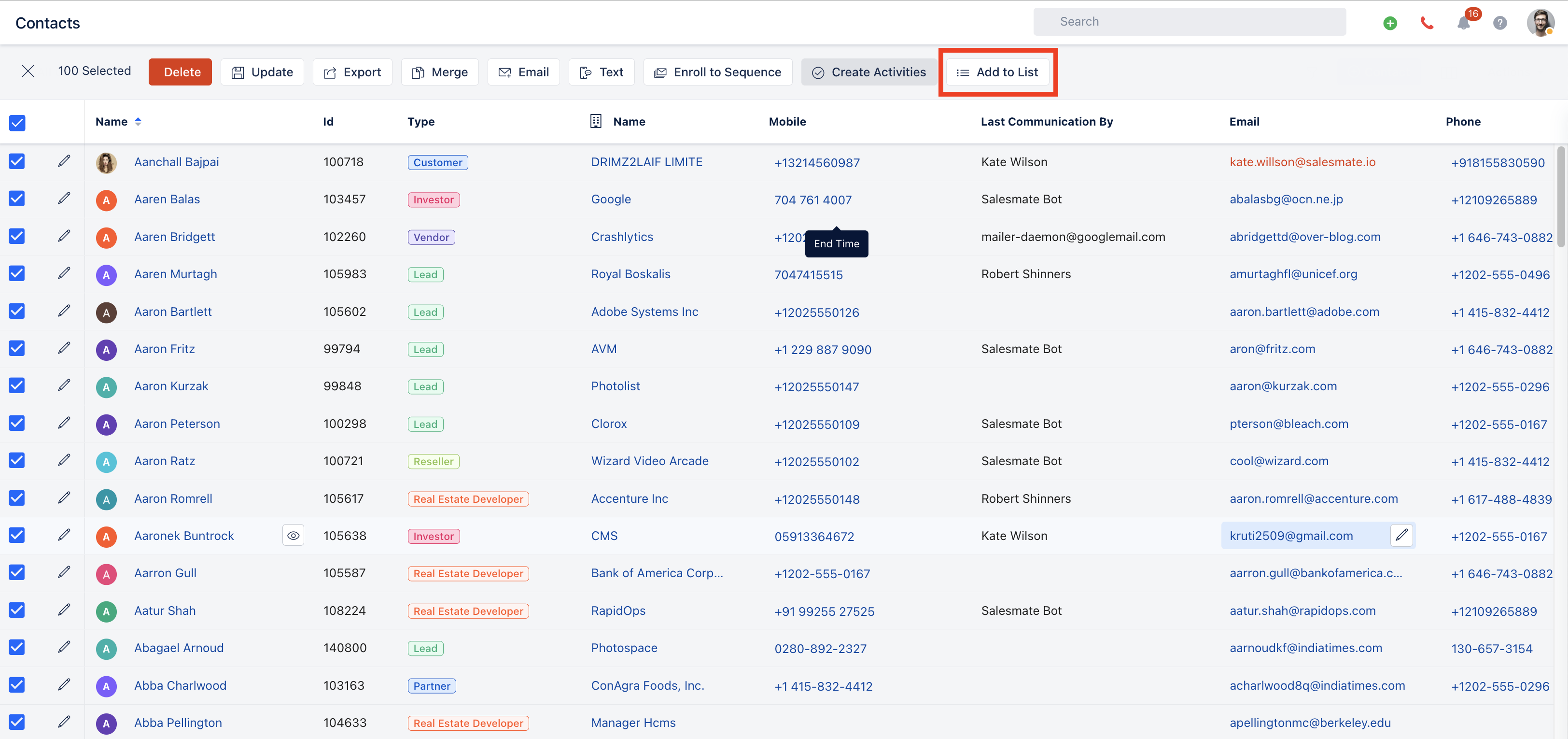 The List View - Bulk Operations – Salesmate