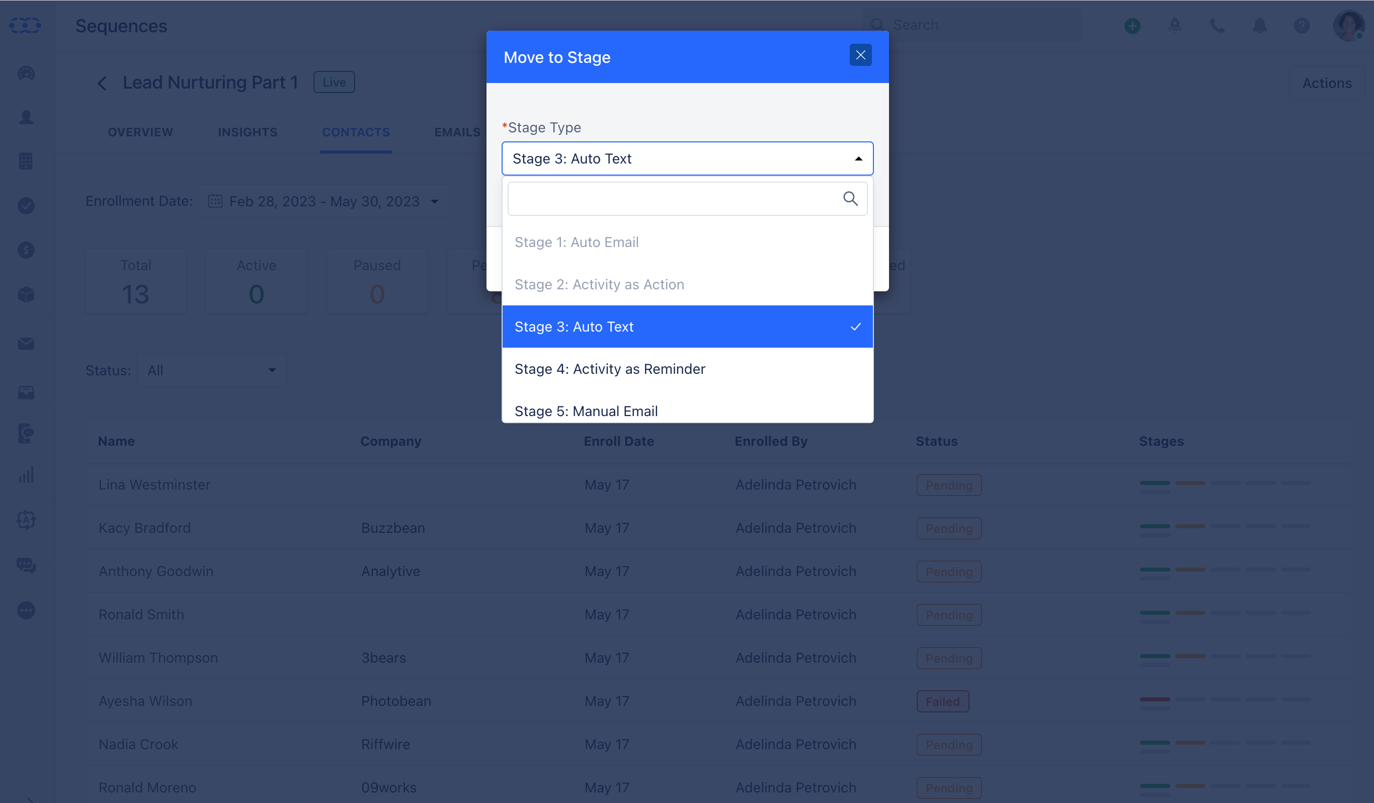 Skip a Sequence Stage – Salesmate