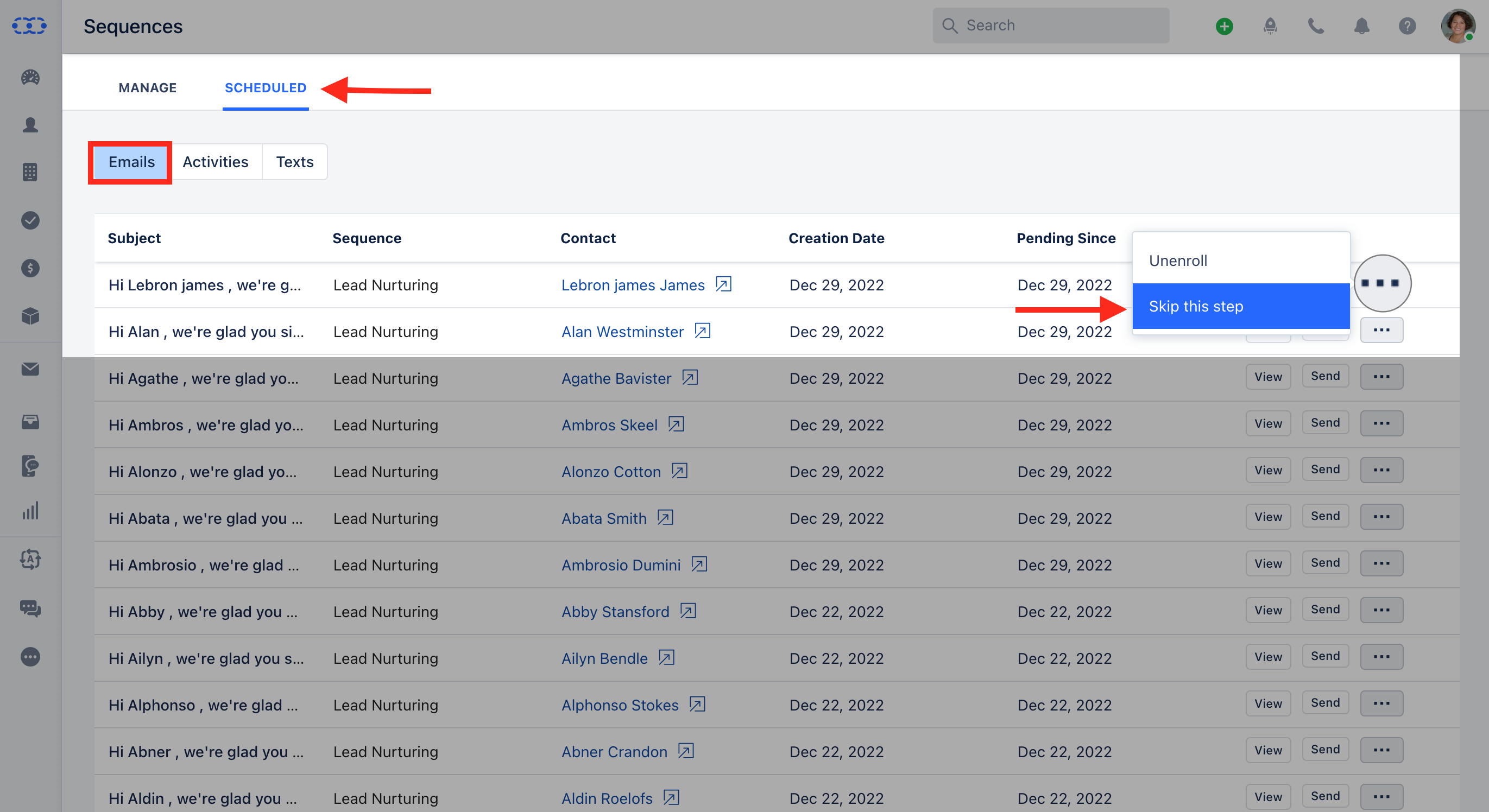 Skip a Sequence Stage – Salesmate