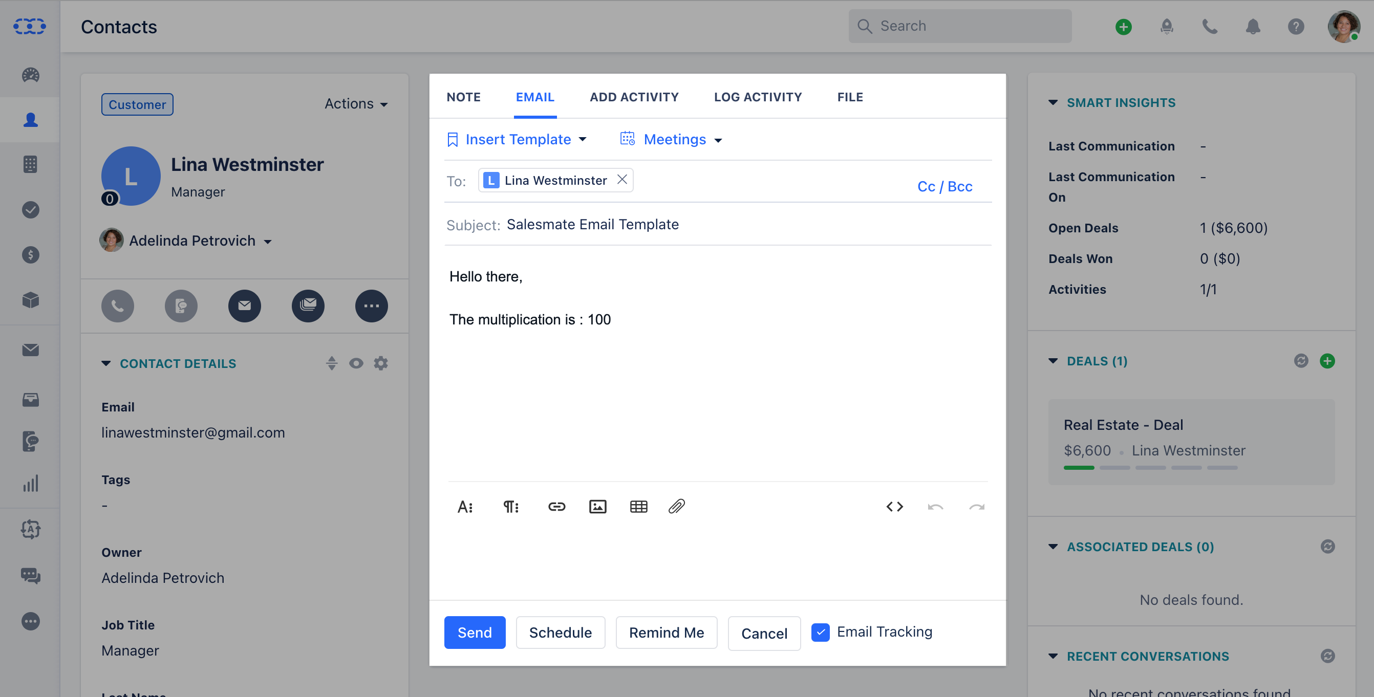 Inserting Numeric Operators in Email Template using liquid js – Salesmate