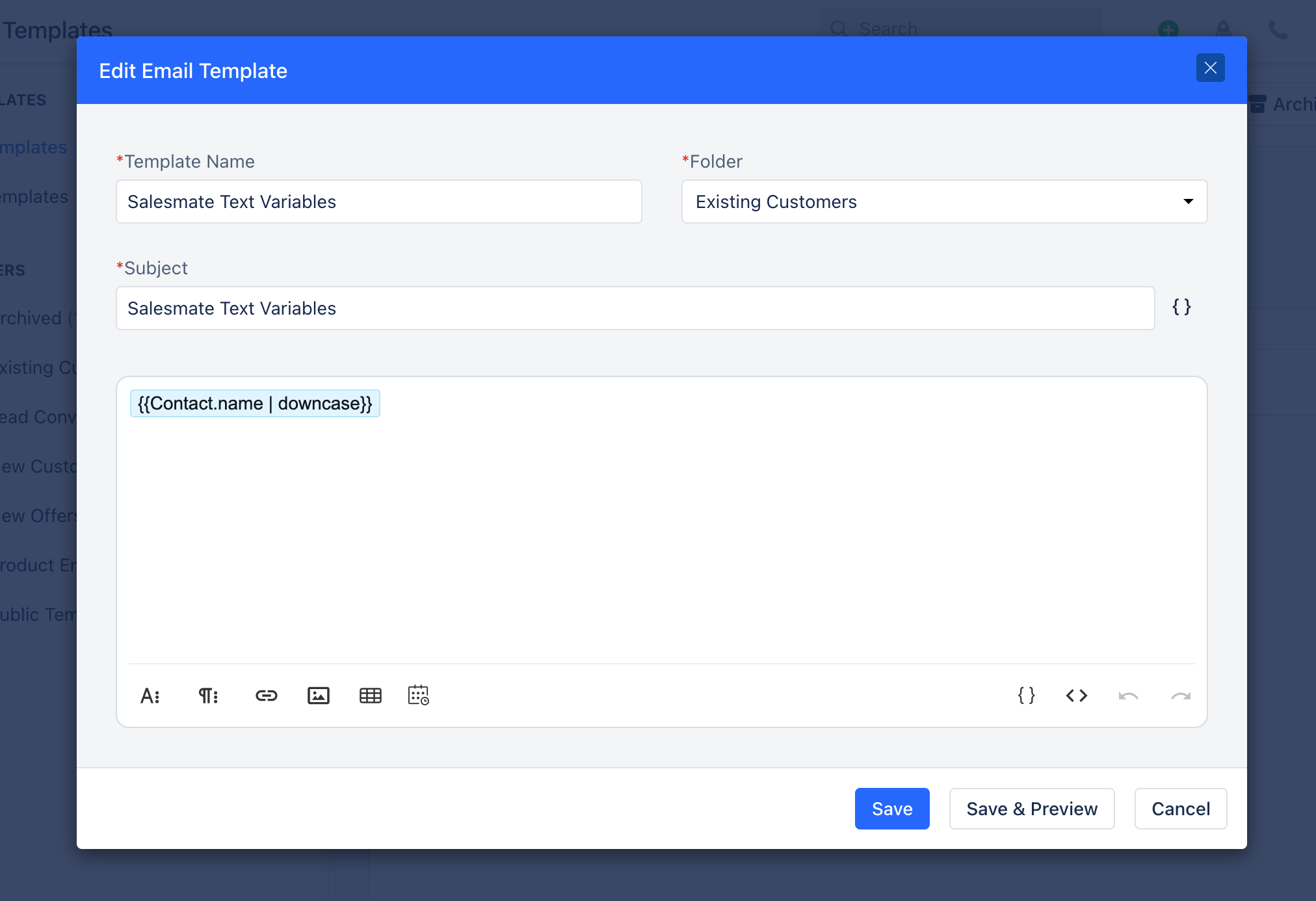 Inserting Text Functions In An Email Template Salesmate