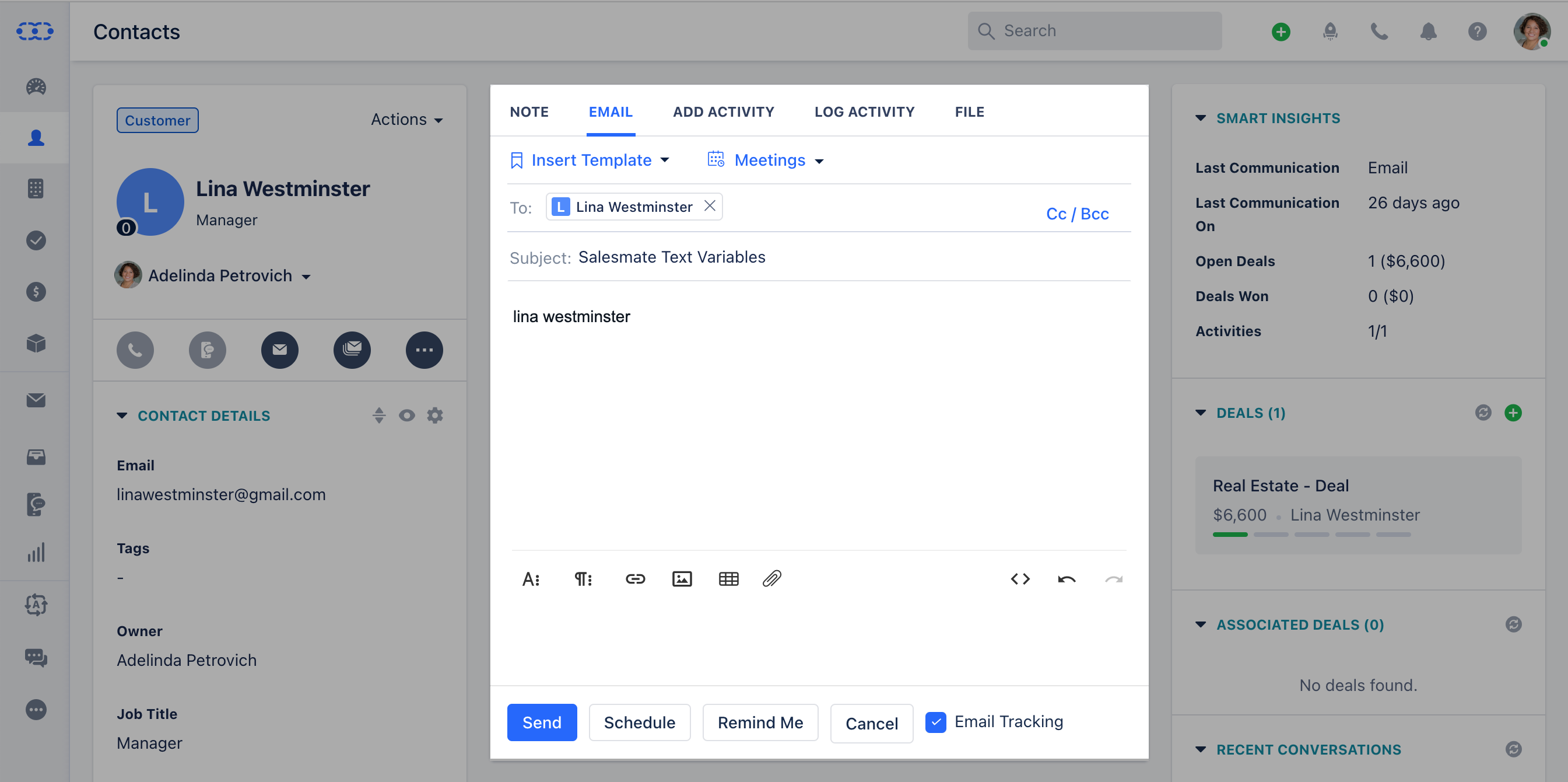 Inserting Text Functions In An Email Template Salesmate