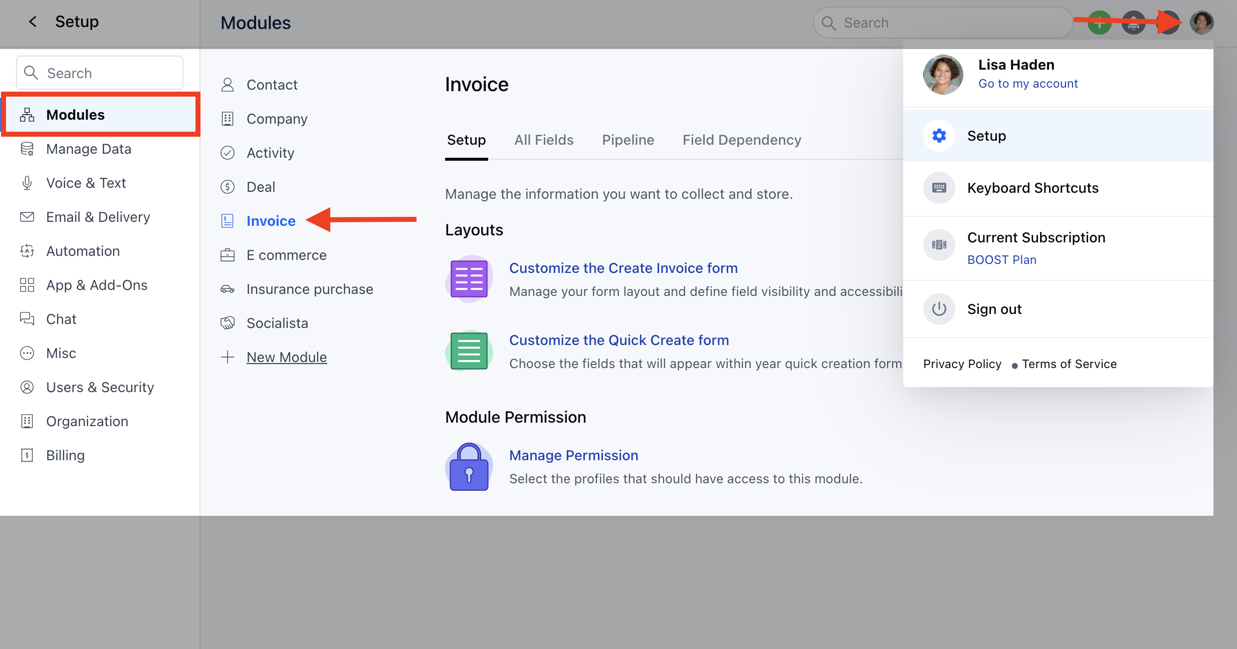Customize Custom Module Layout Salesmate