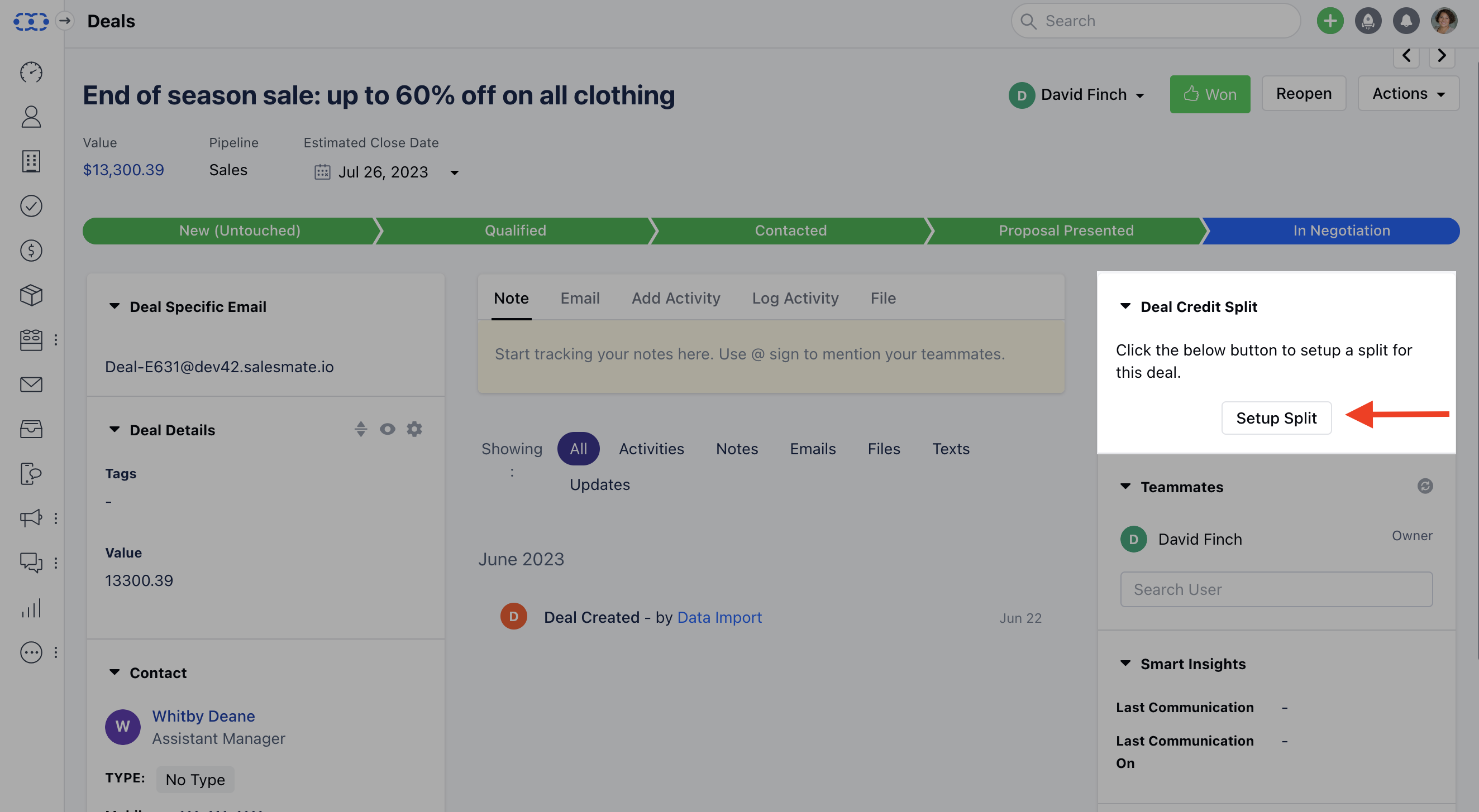 Split Deal Credit – Salesmate