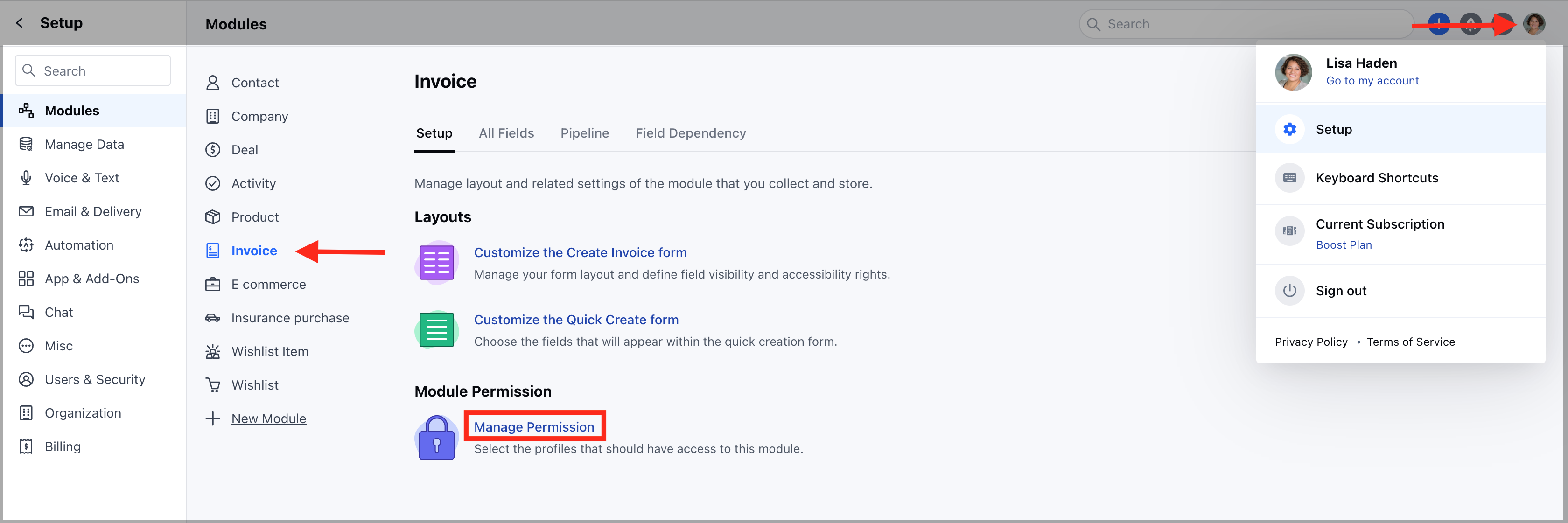 Custom Module Roles And Permissions Salesmate