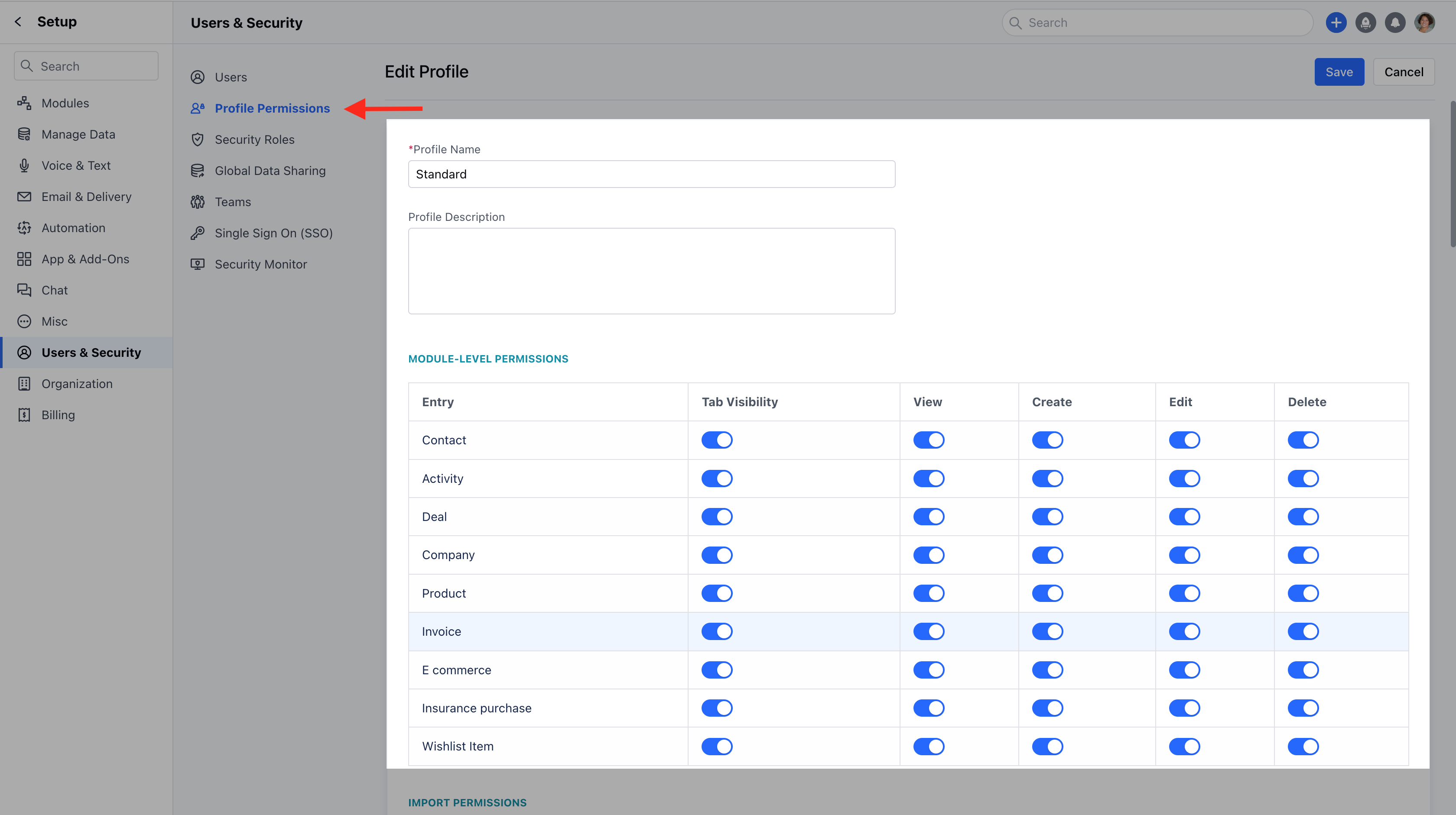 Custom Module – Roles & Permissions – Salesmate