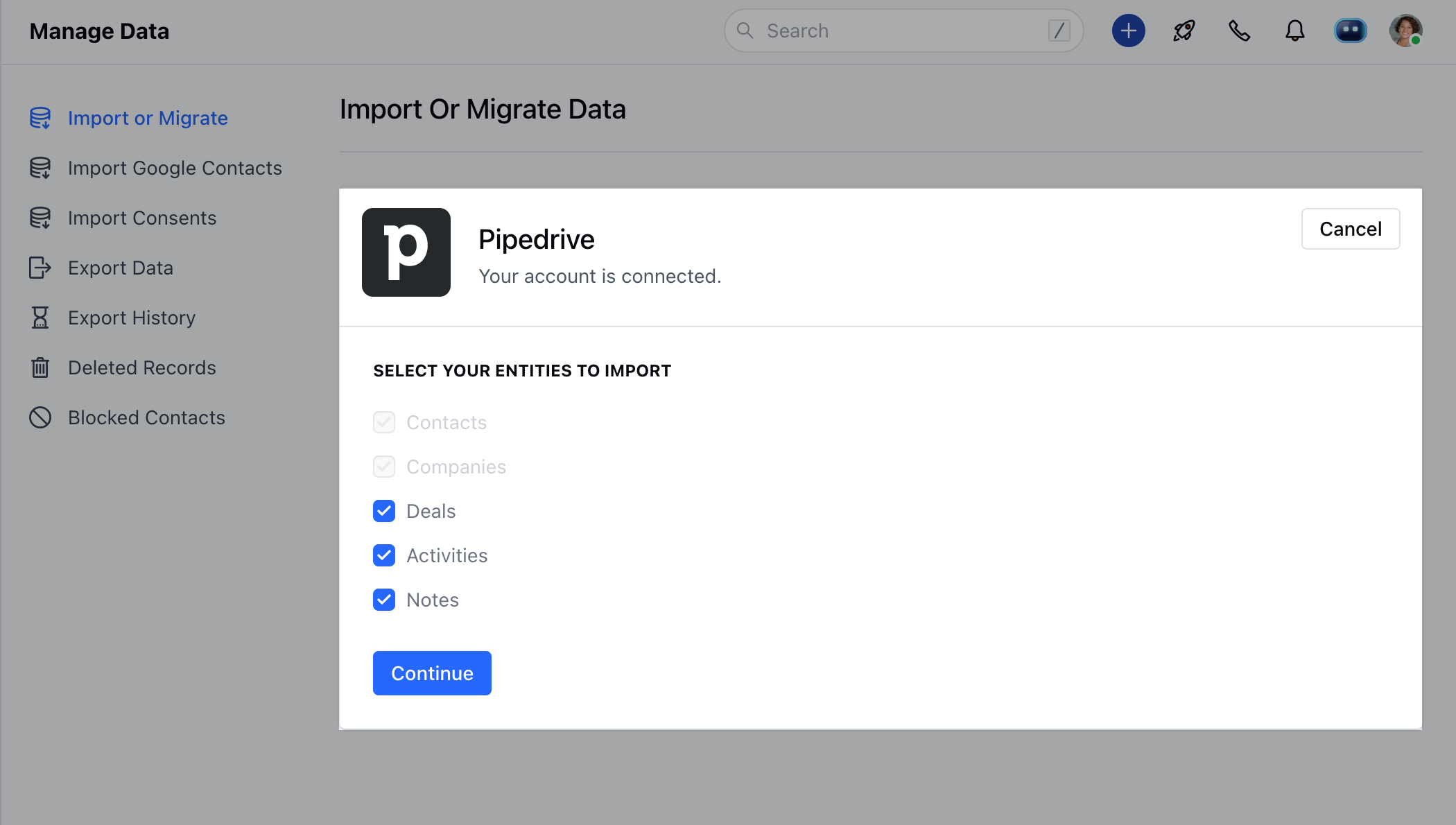 Import data from Pipedrive CRM – Salesmate