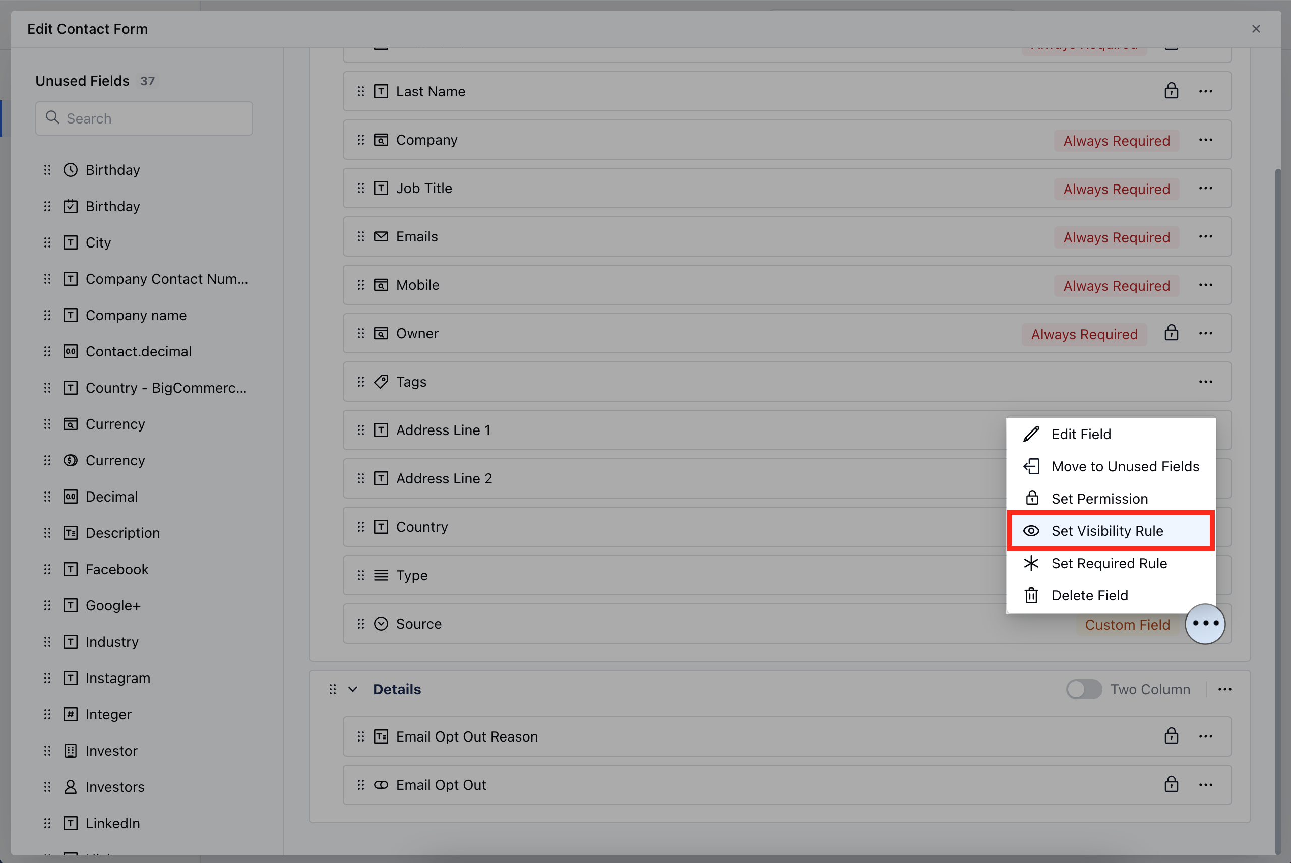 How to Set Field Visibility Rule – Salesmate