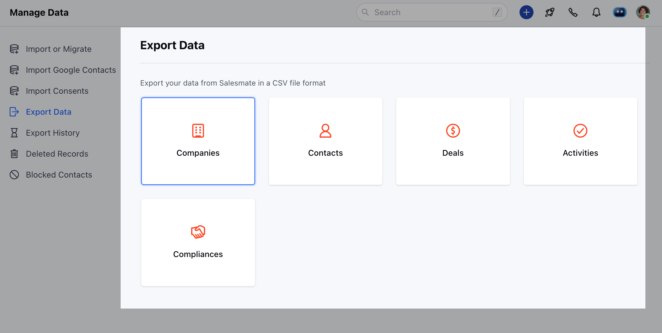 Exporting data from Salesmate – Salesmate