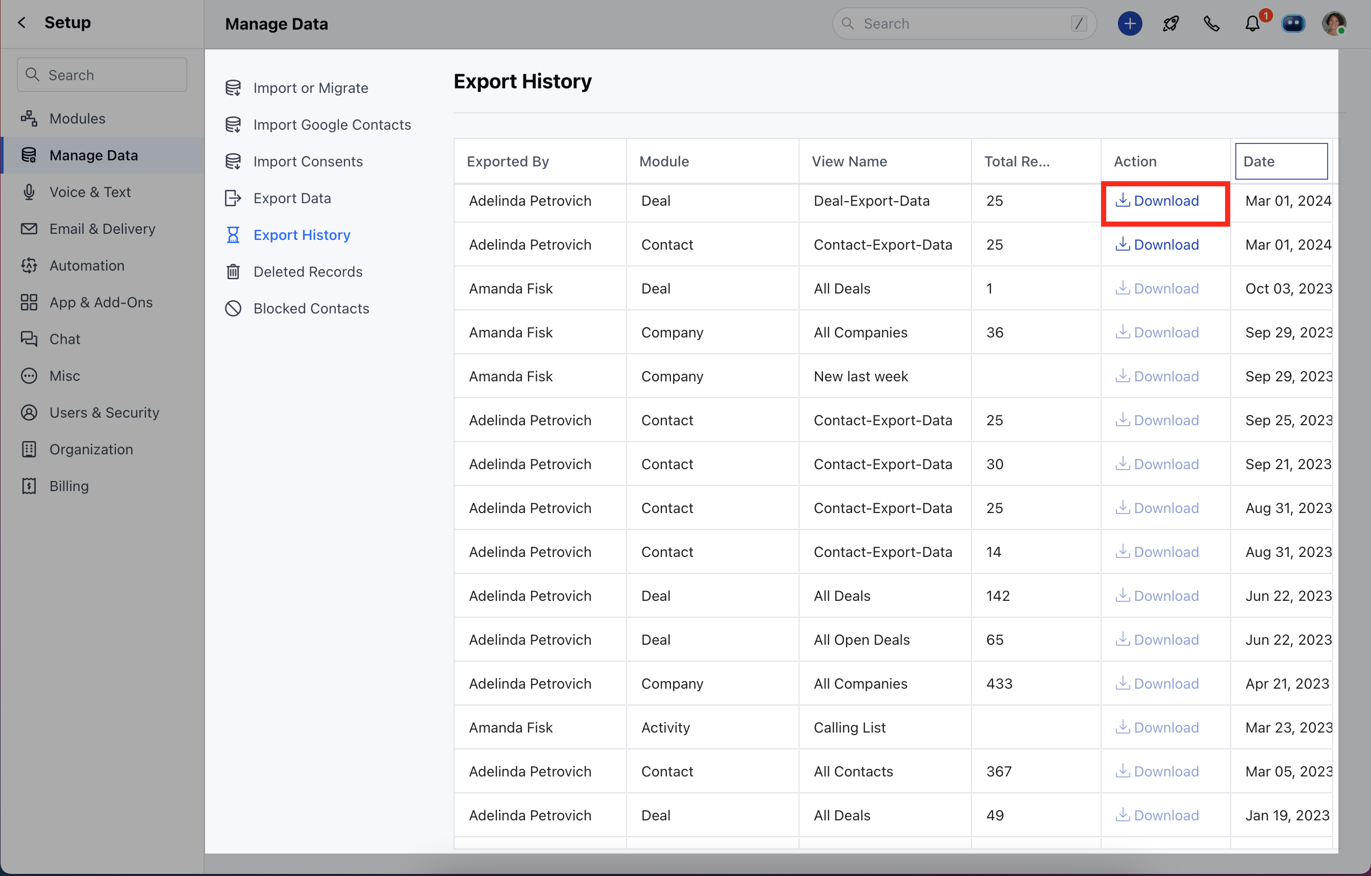 Exporting data from Salesmate – Salesmate