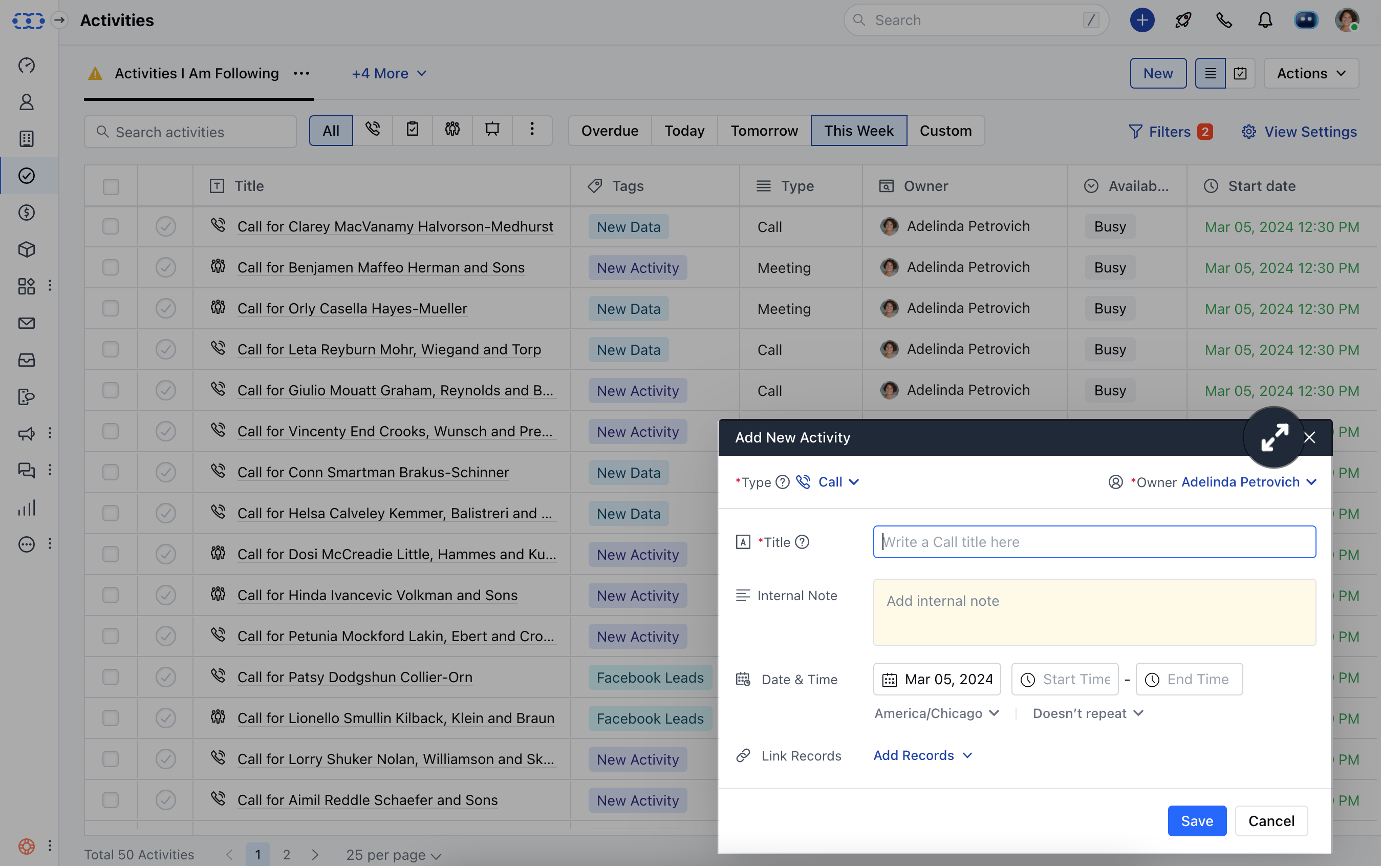 Creating Activity – Salesmate