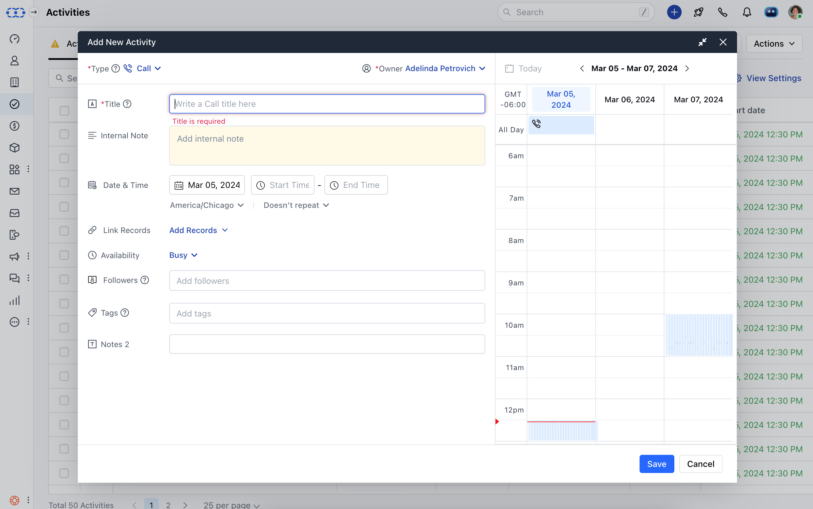 Creating Activity Salesmate