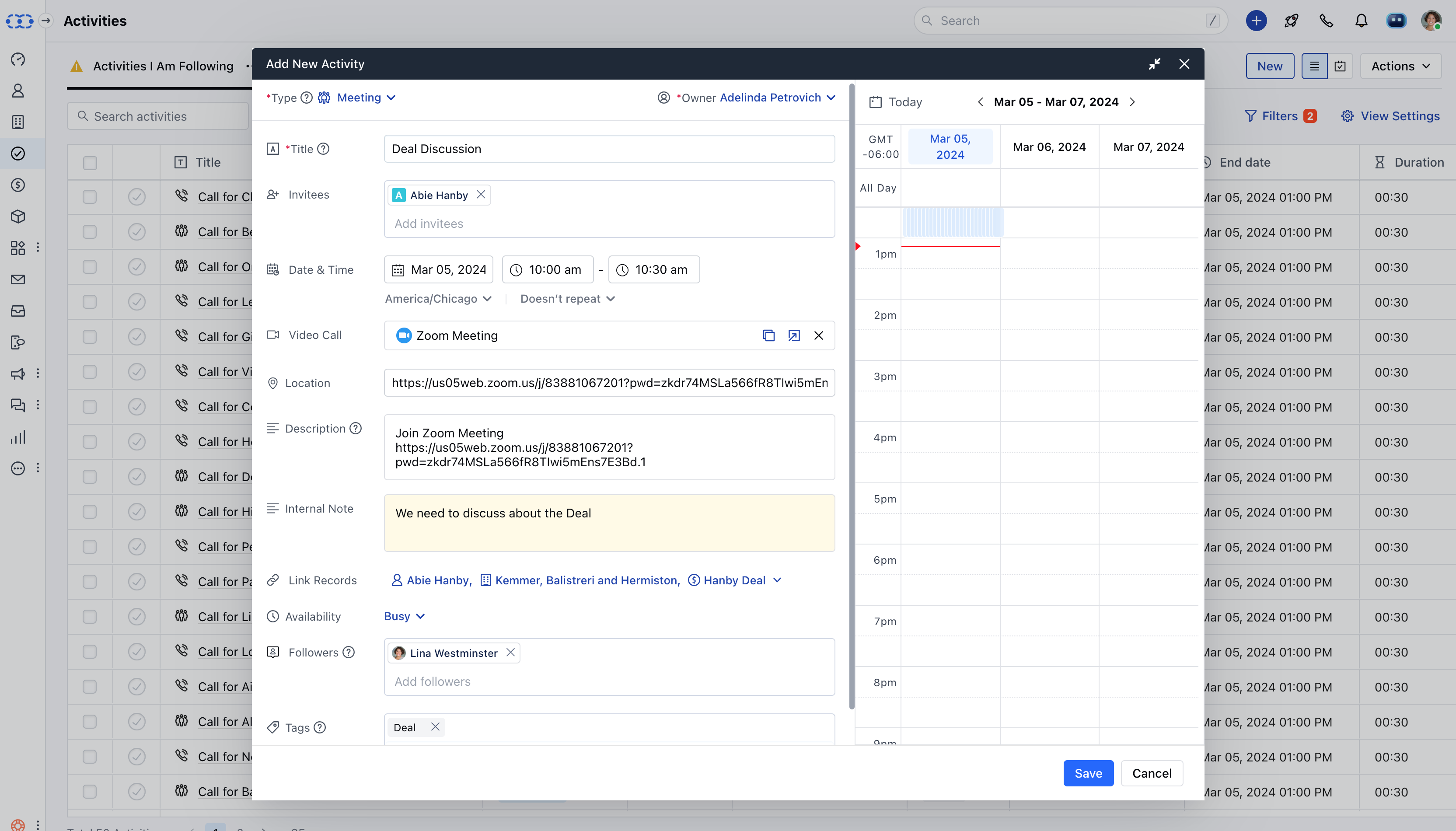 Creating Activity Salesmate