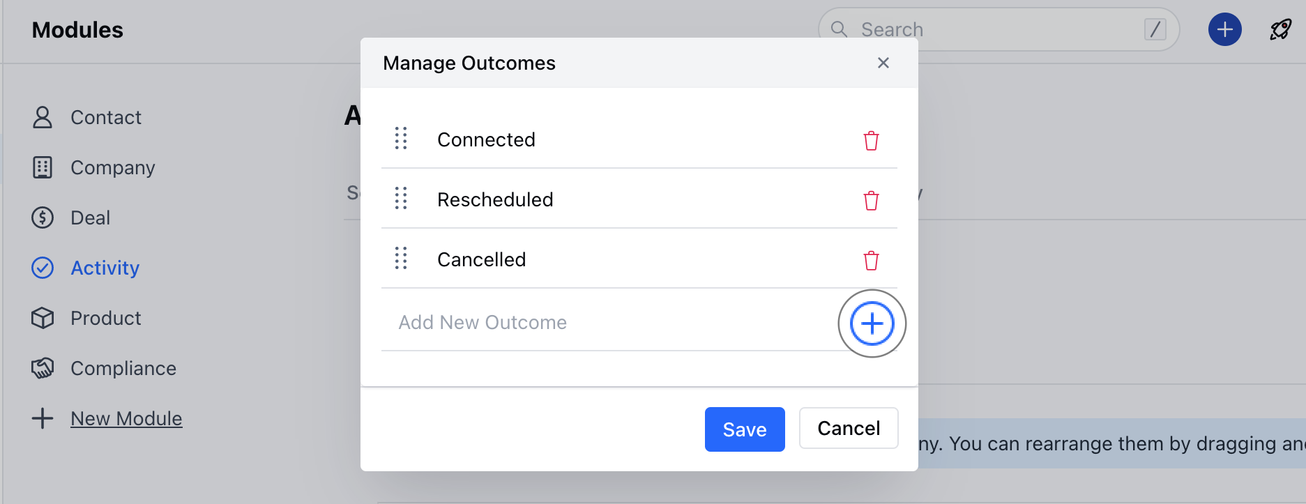 How to create Activity Outcomes – Salesmate