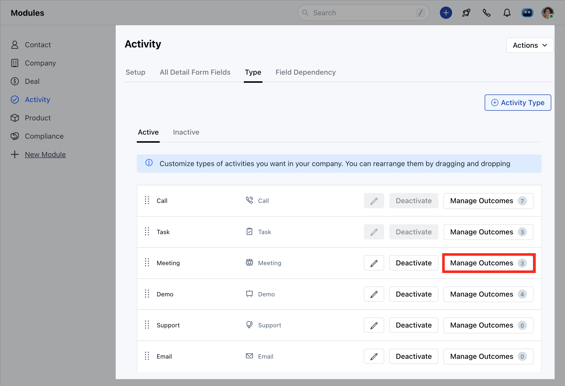 How to create Activity Outcomes – Salesmate