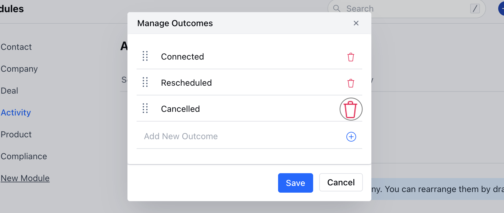 How to create Activity Outcomes – Salesmate