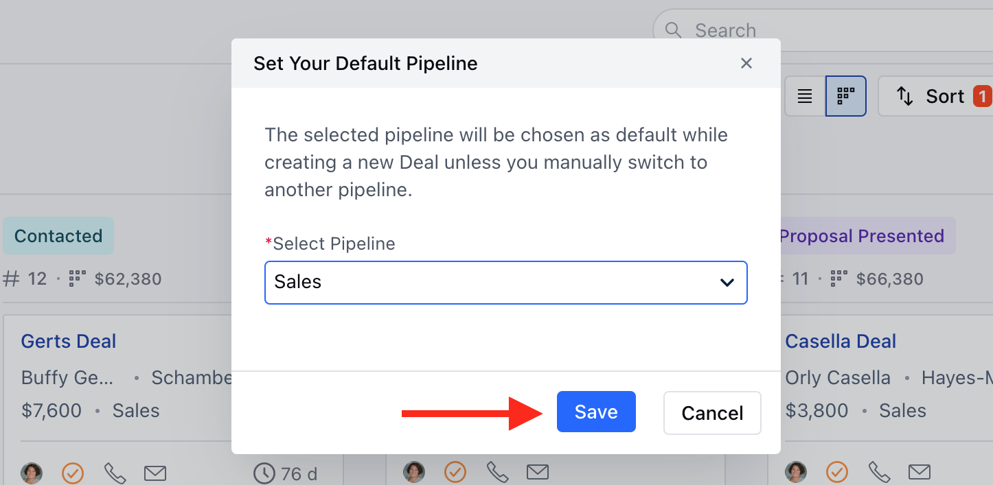 How To Set Default Pipeline Salesmate