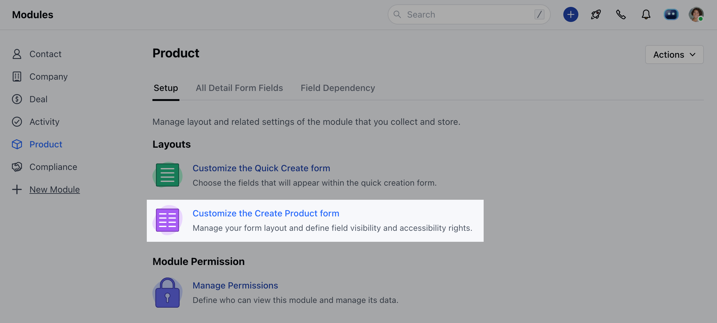 Product Module Customization Salesmate