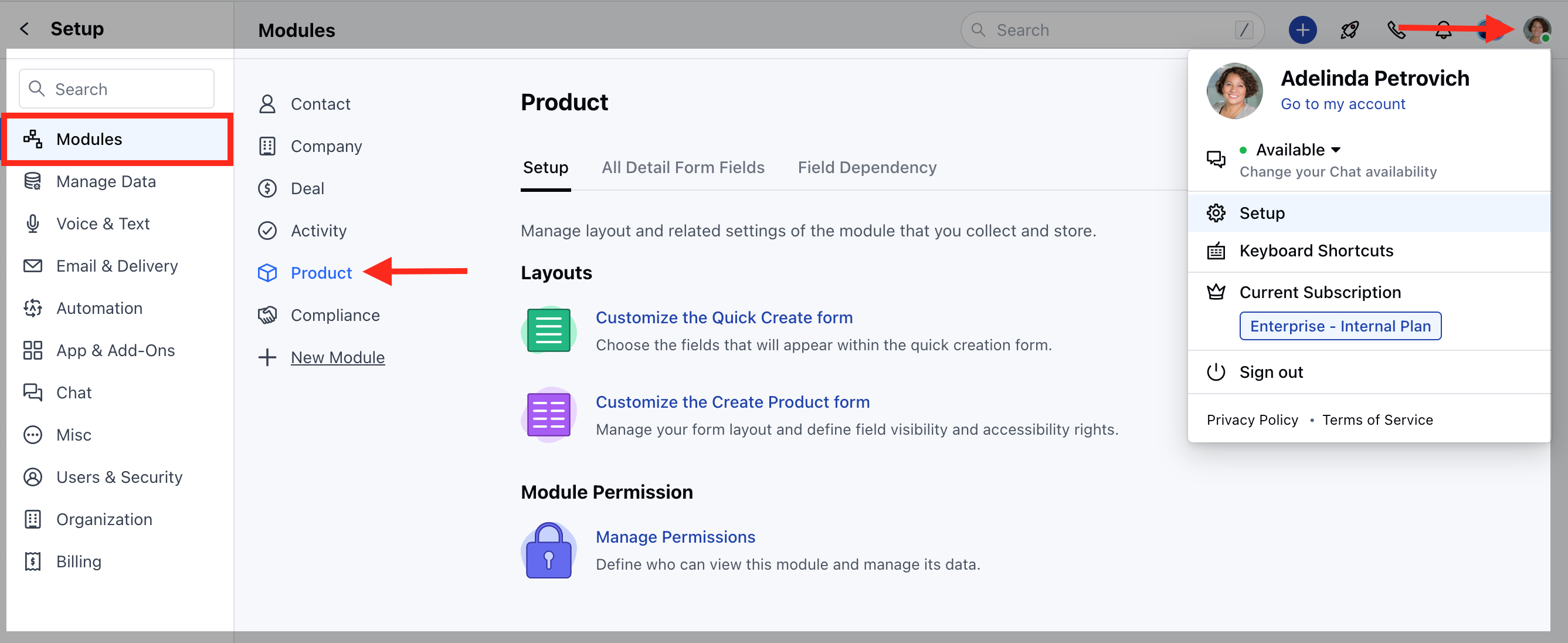 Product Module Customization Salesmate