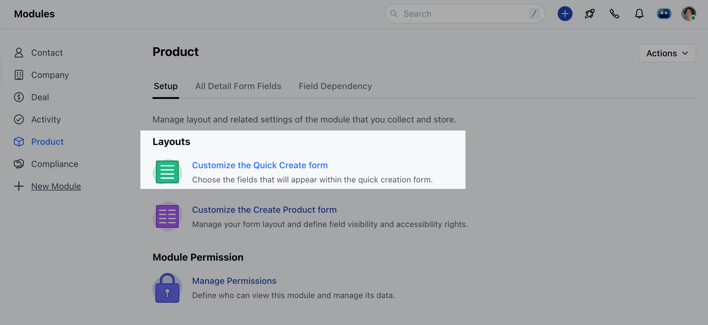 Product module Customization – Salesmate