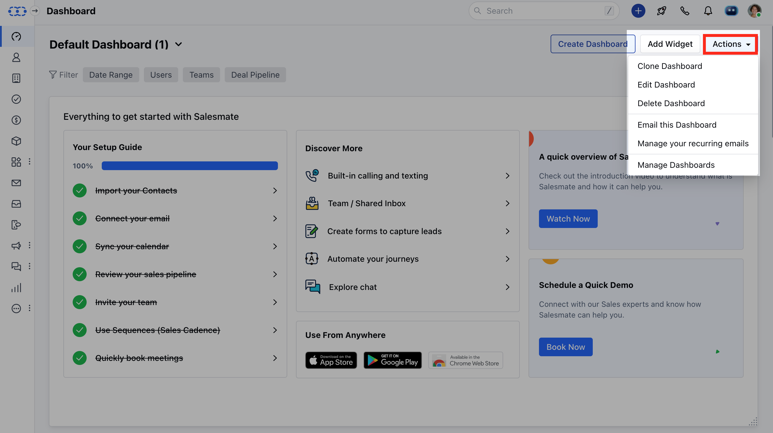 Customize Dashboard – Salesmate