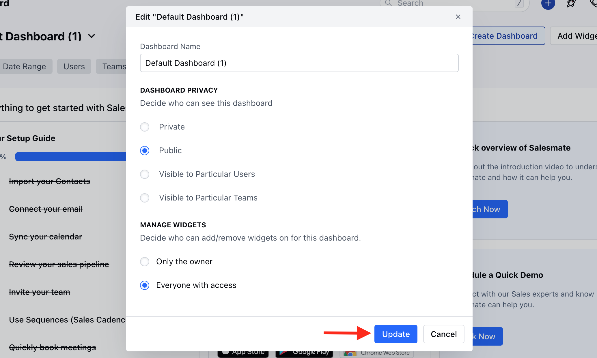Customize Dashboard – Salesmate