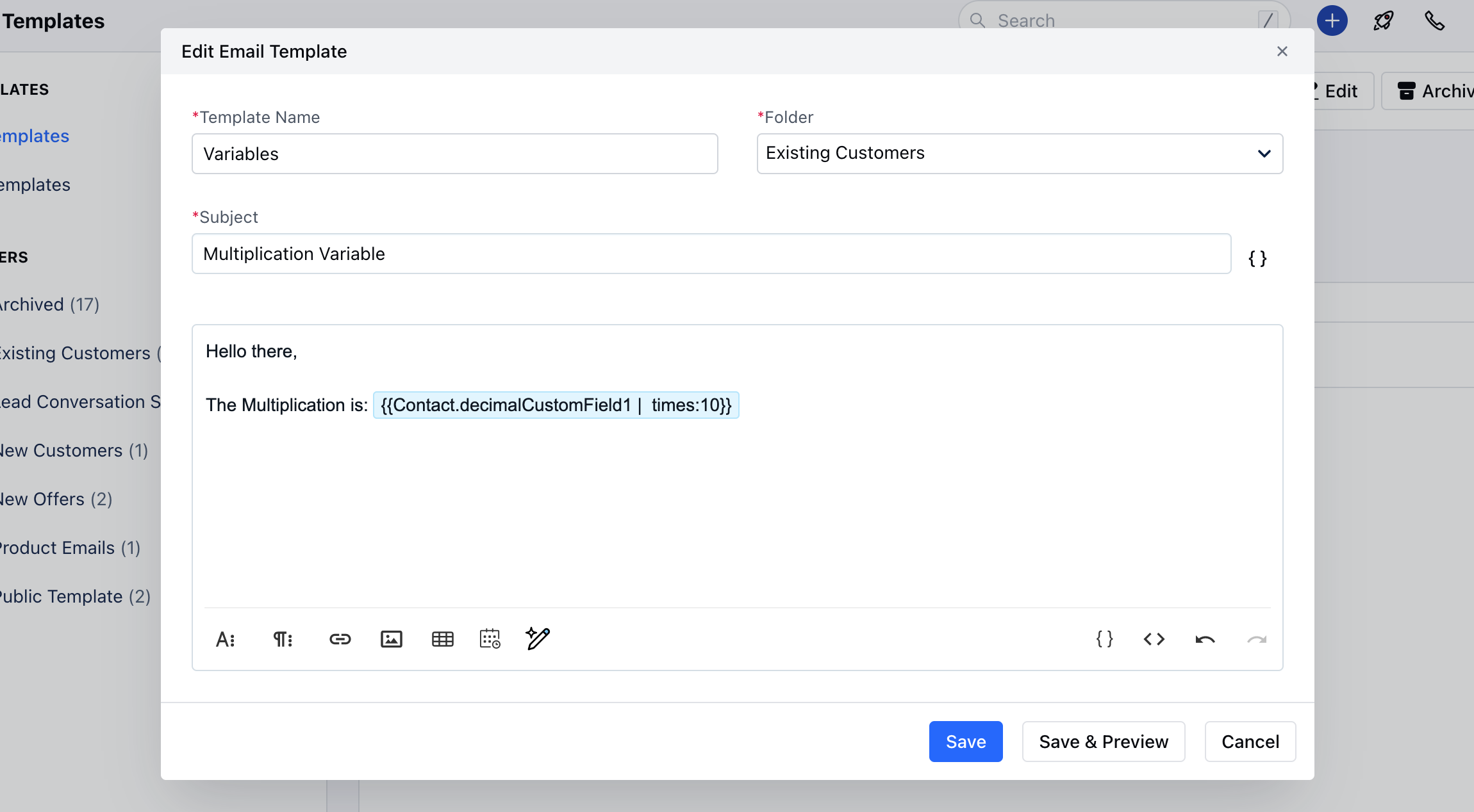 Inserting Numeric Operators In Email Template Using Liquid Js Salesmate 7888
