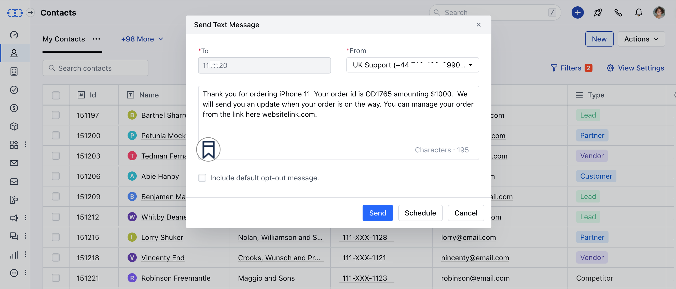 Sending Text to a number – Salesmate