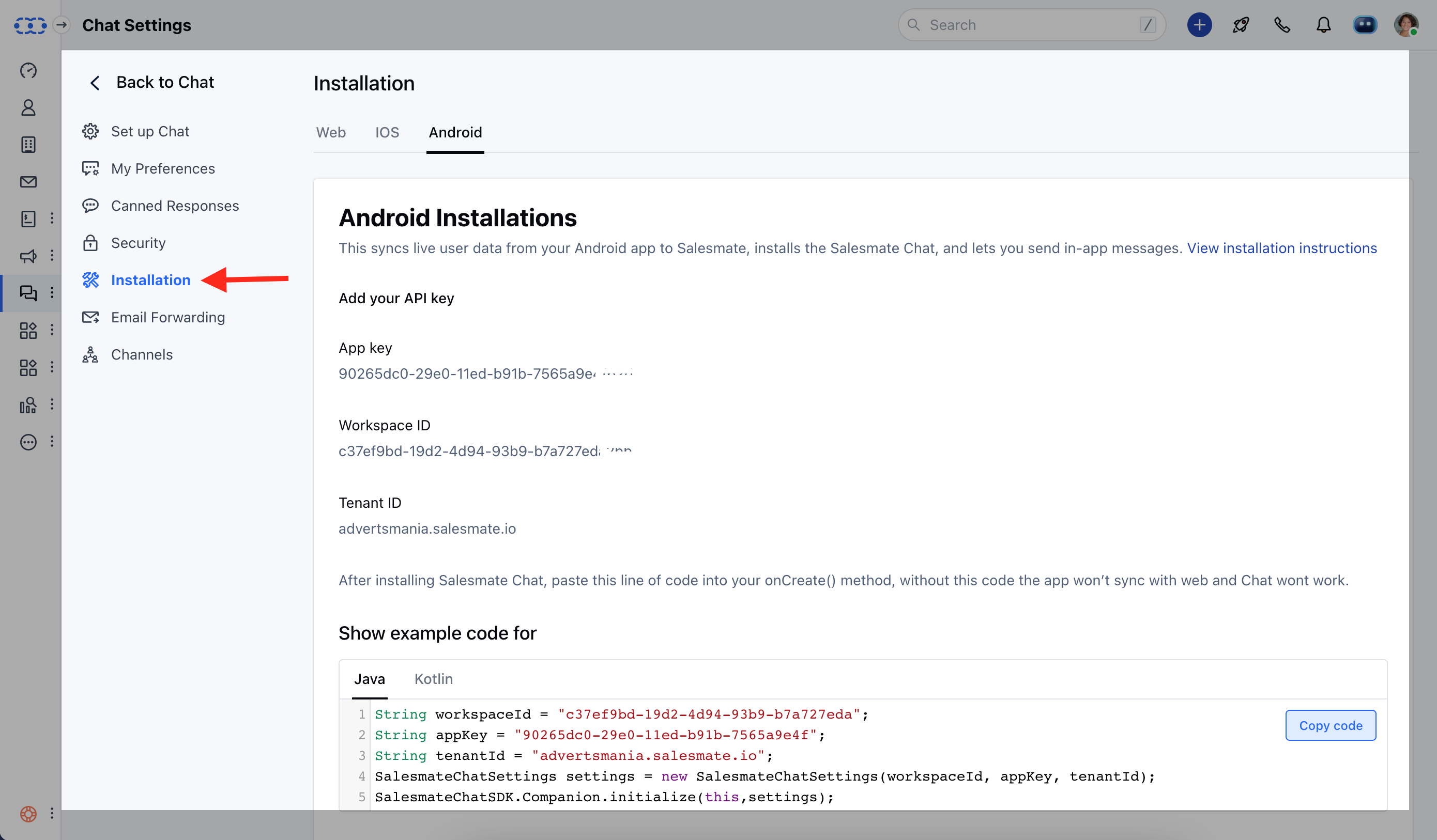 Installing Chats on your Android App – Salesmate