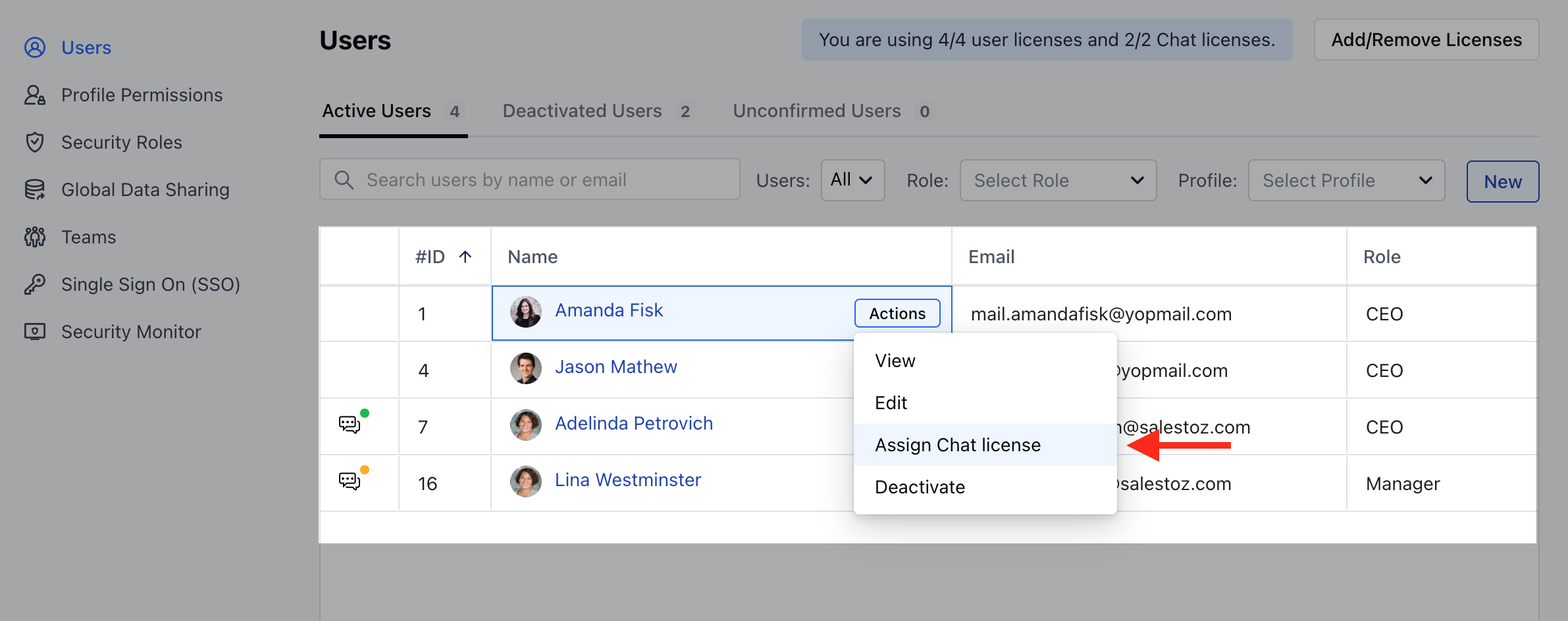 Manage Salesmate Chat licenses – Salesmate