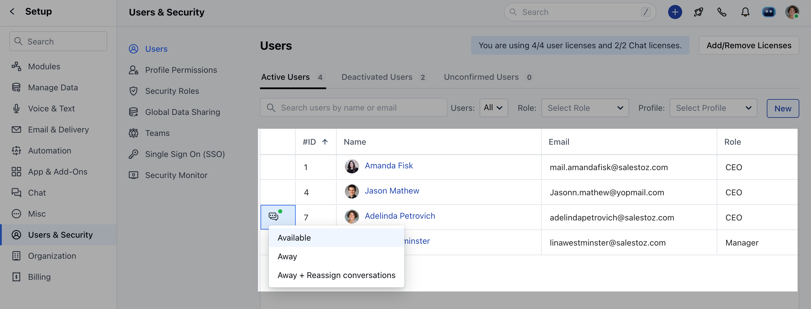 Set Away Mode – Salesmate