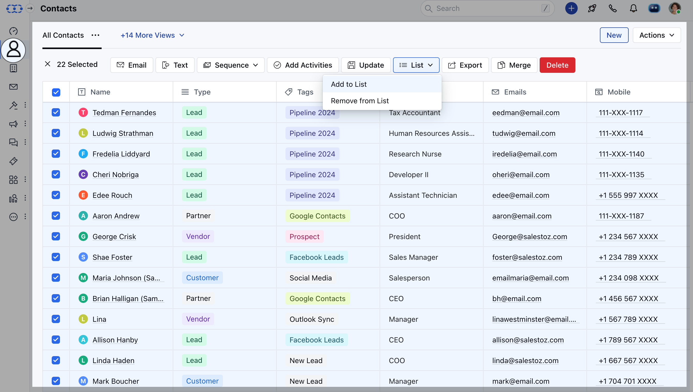 Add Contact to a List – Salesmate