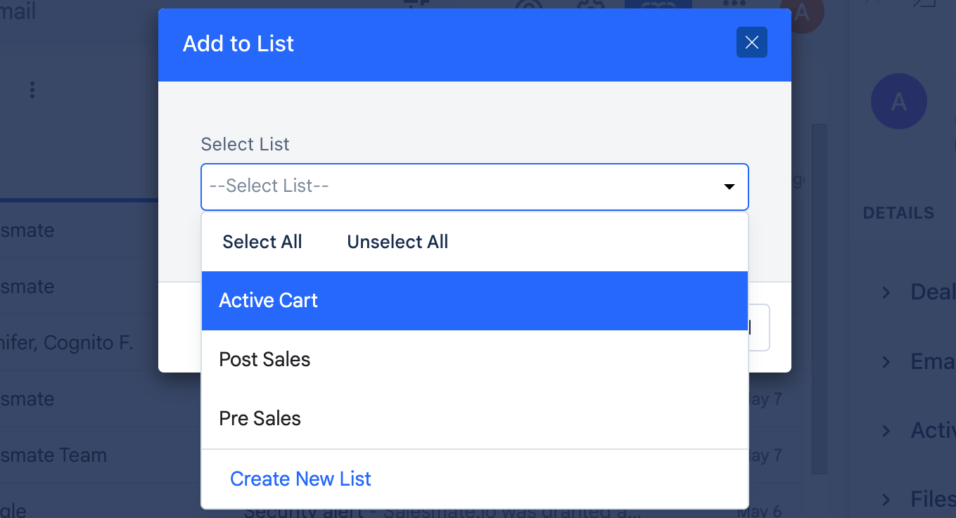 Add Contact to a List – Salesmate