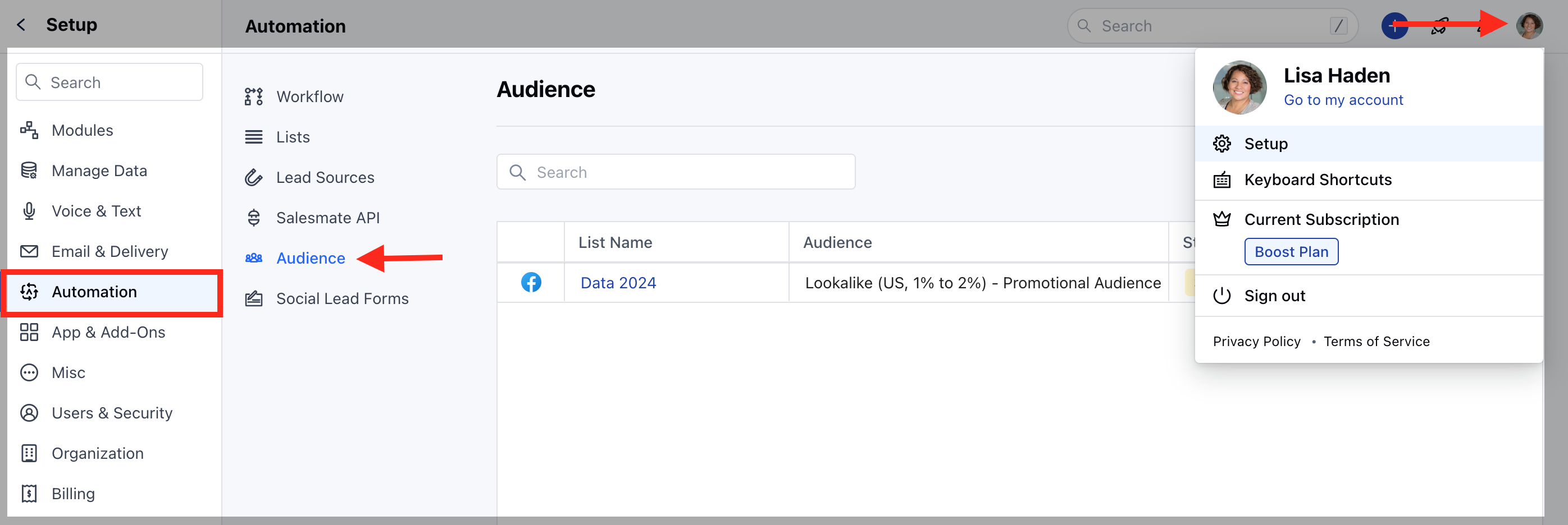 Audience Listing – Salesmate