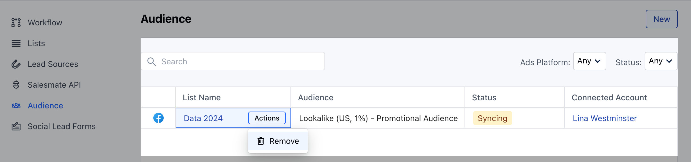 Audience Listing – Salesmate