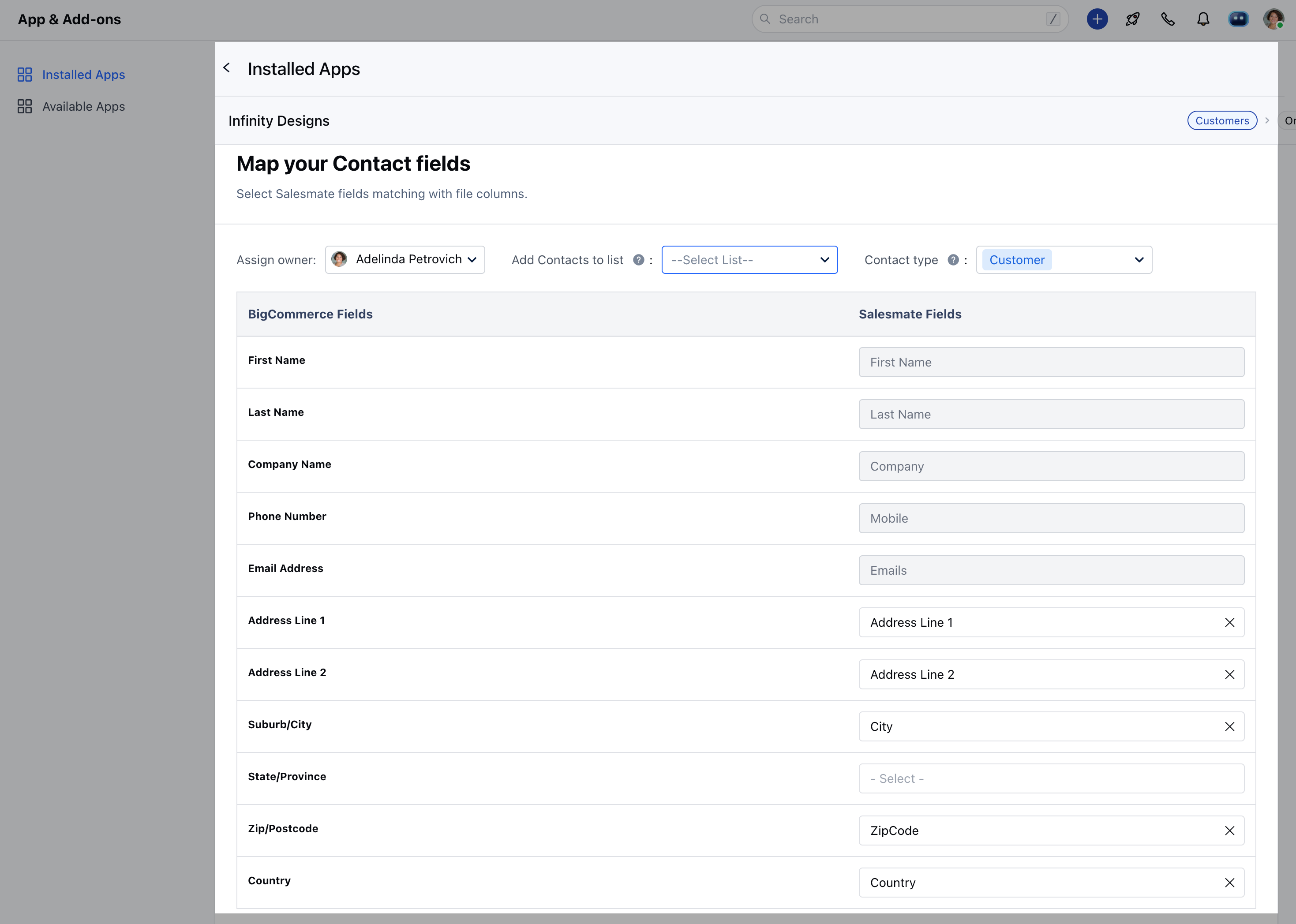 Mapping BigCommerce Customer Details – Salesmate