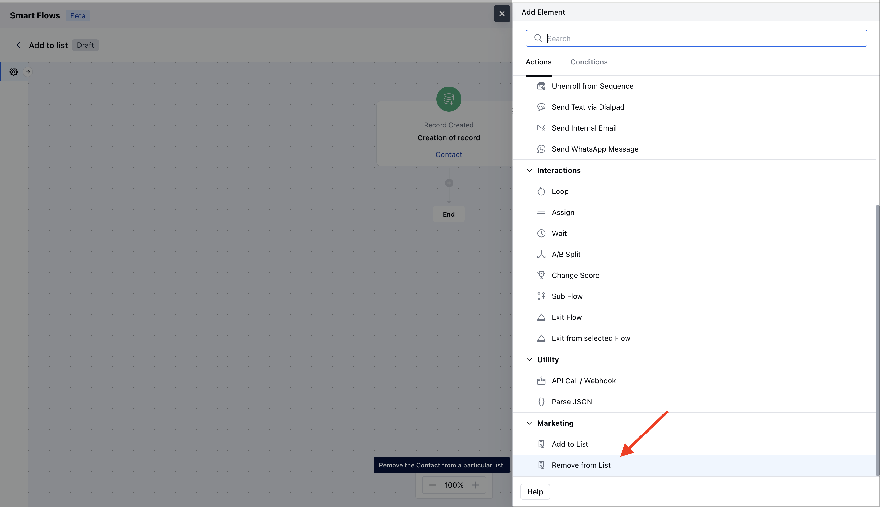 Remove from List – Salesmate