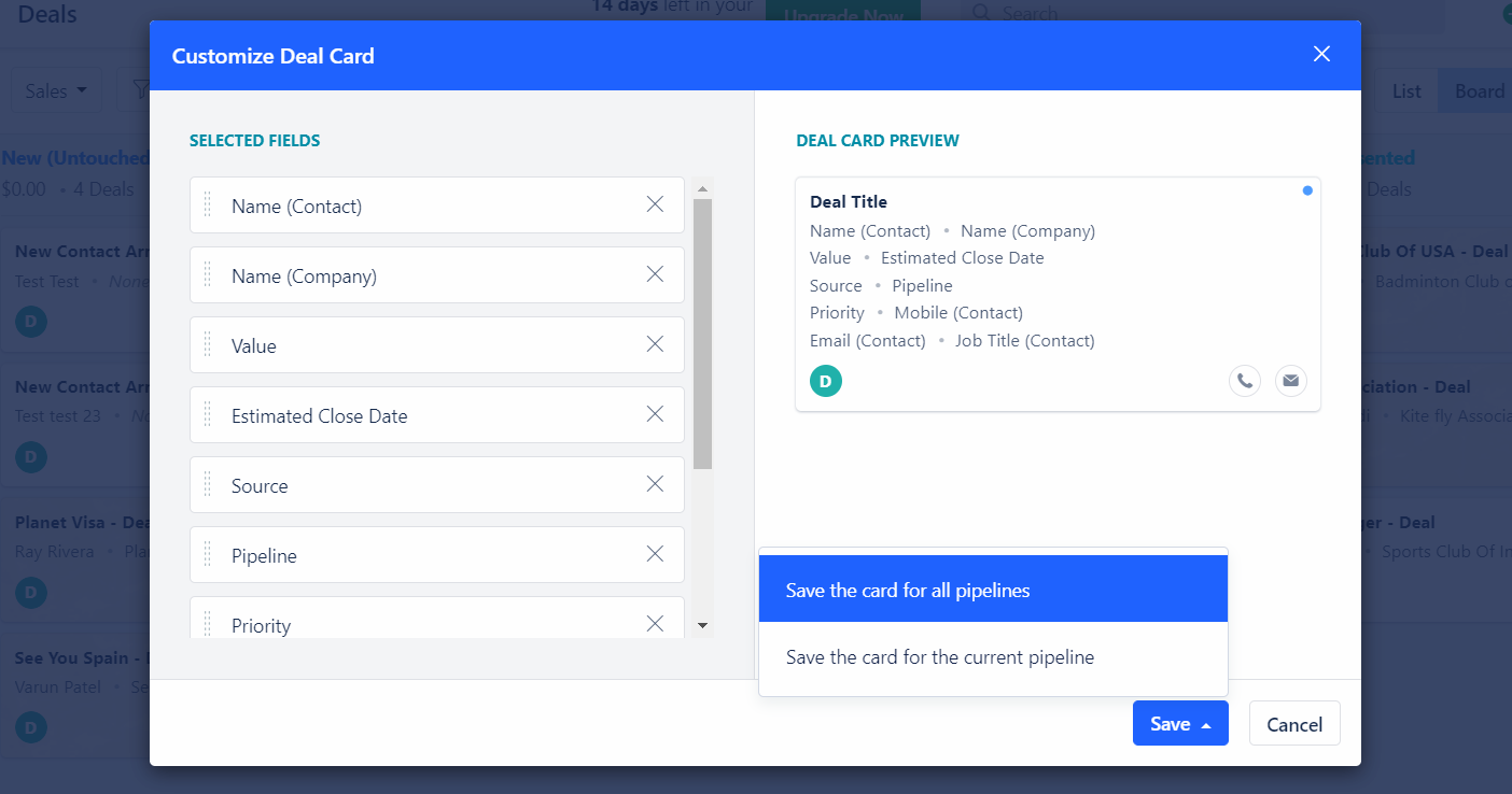 How to Customize Deal Card in a Pipeline – Salesmate