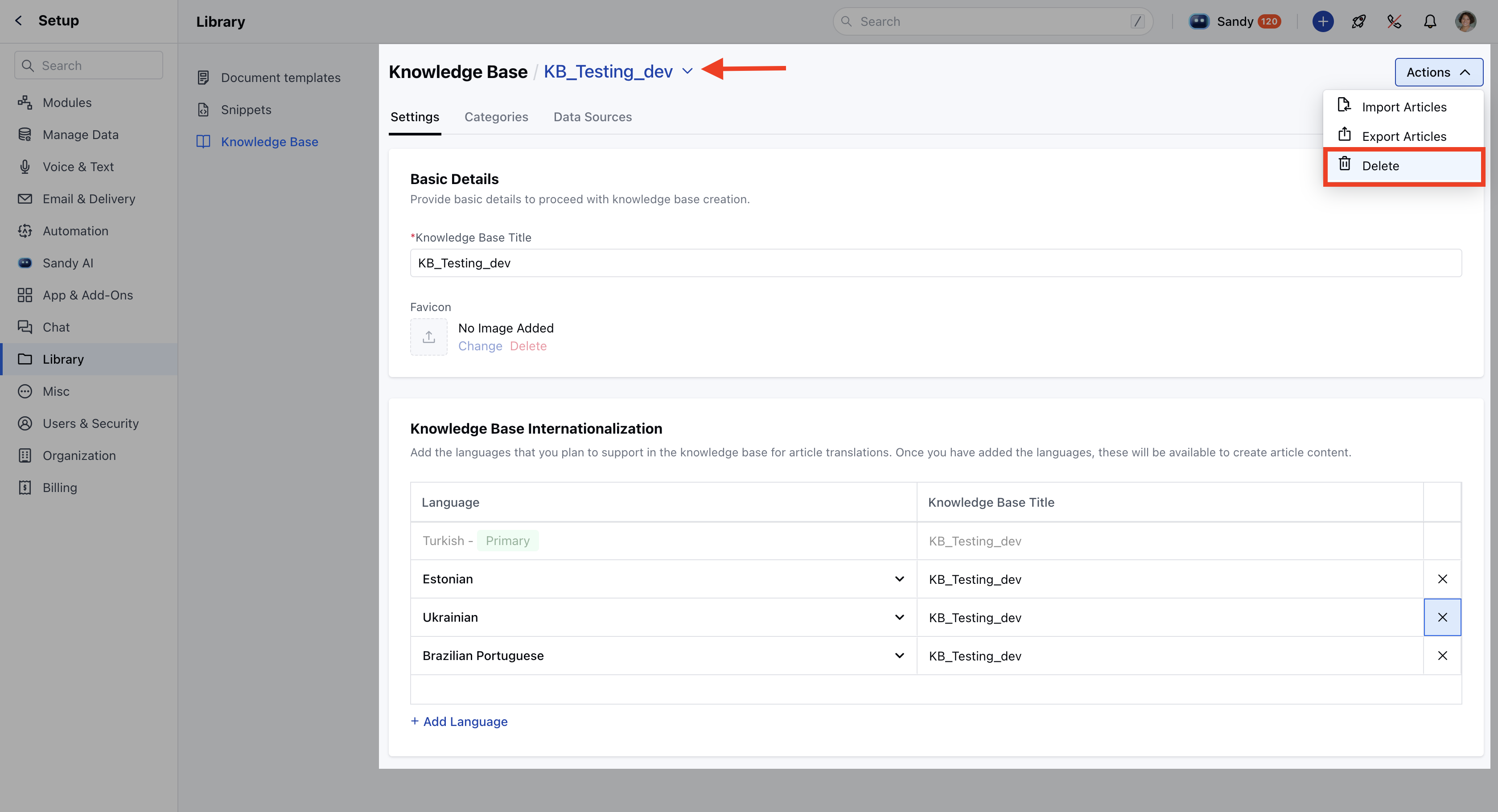 How to delete Knowledge Base – Salesmate